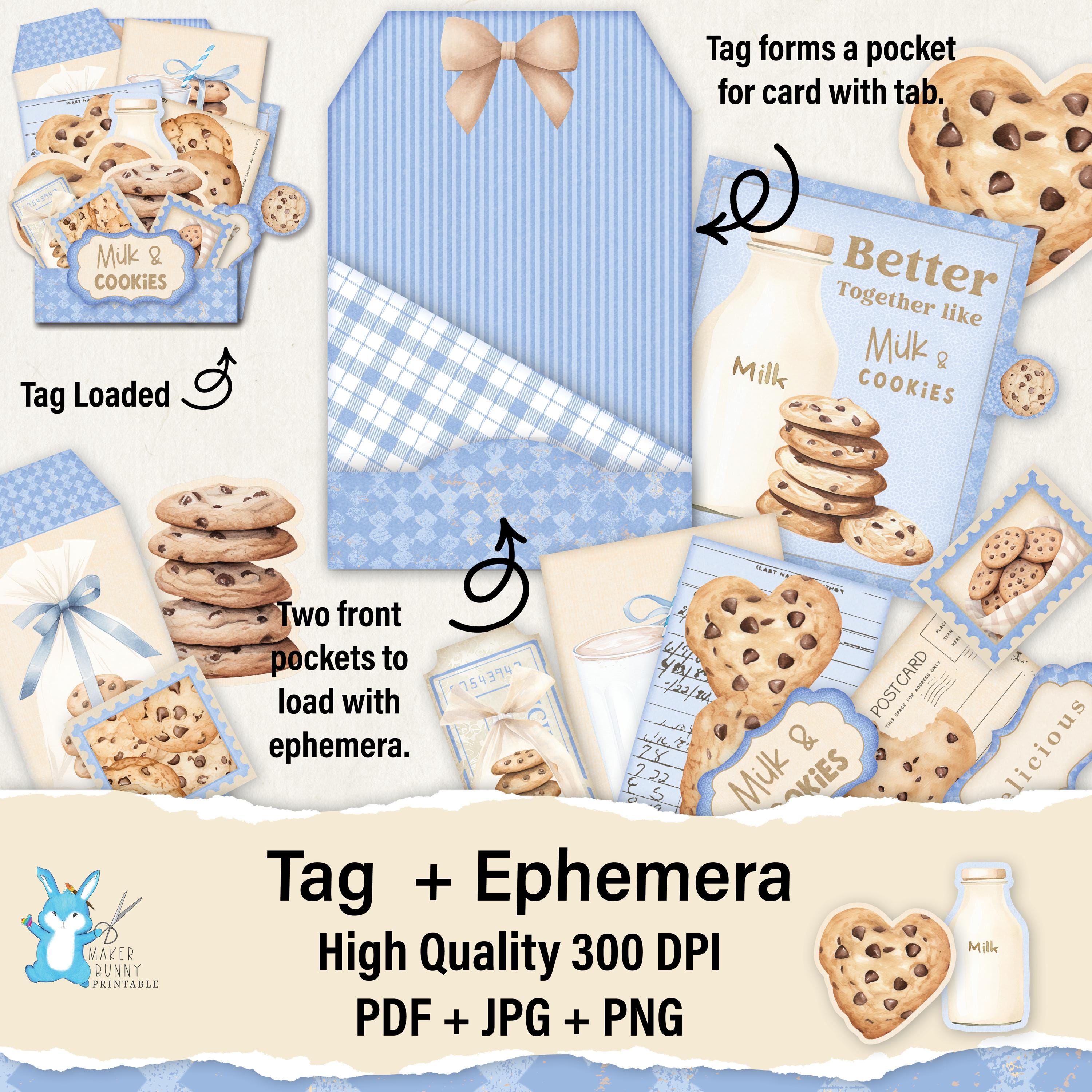 Loaded Tag, Pocket Tags, Milk and Cookies, Paper Craft Printable, Easy ...