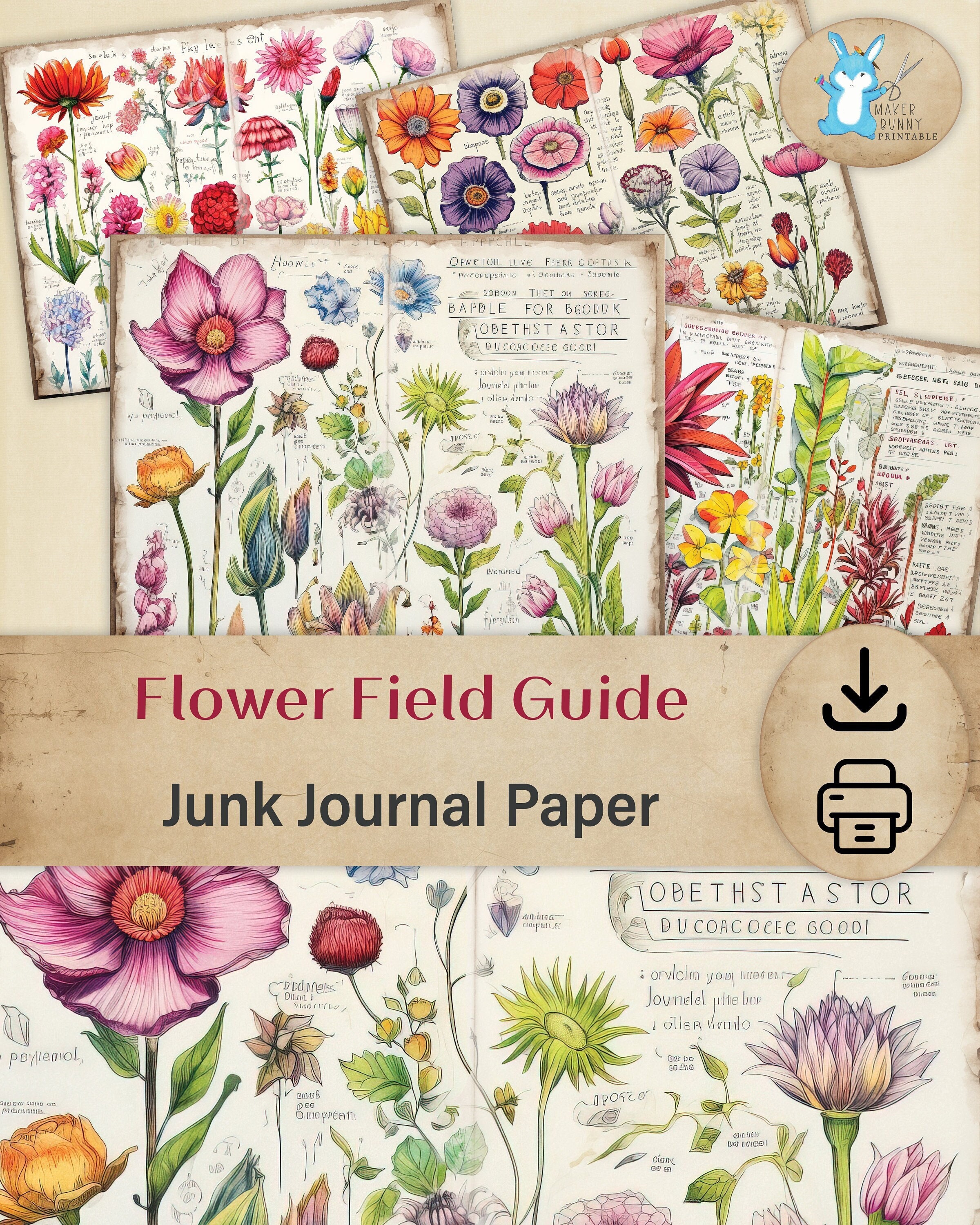 Vintage Flower Field Guide, Junk Journal Pages, Printable Digital ...
