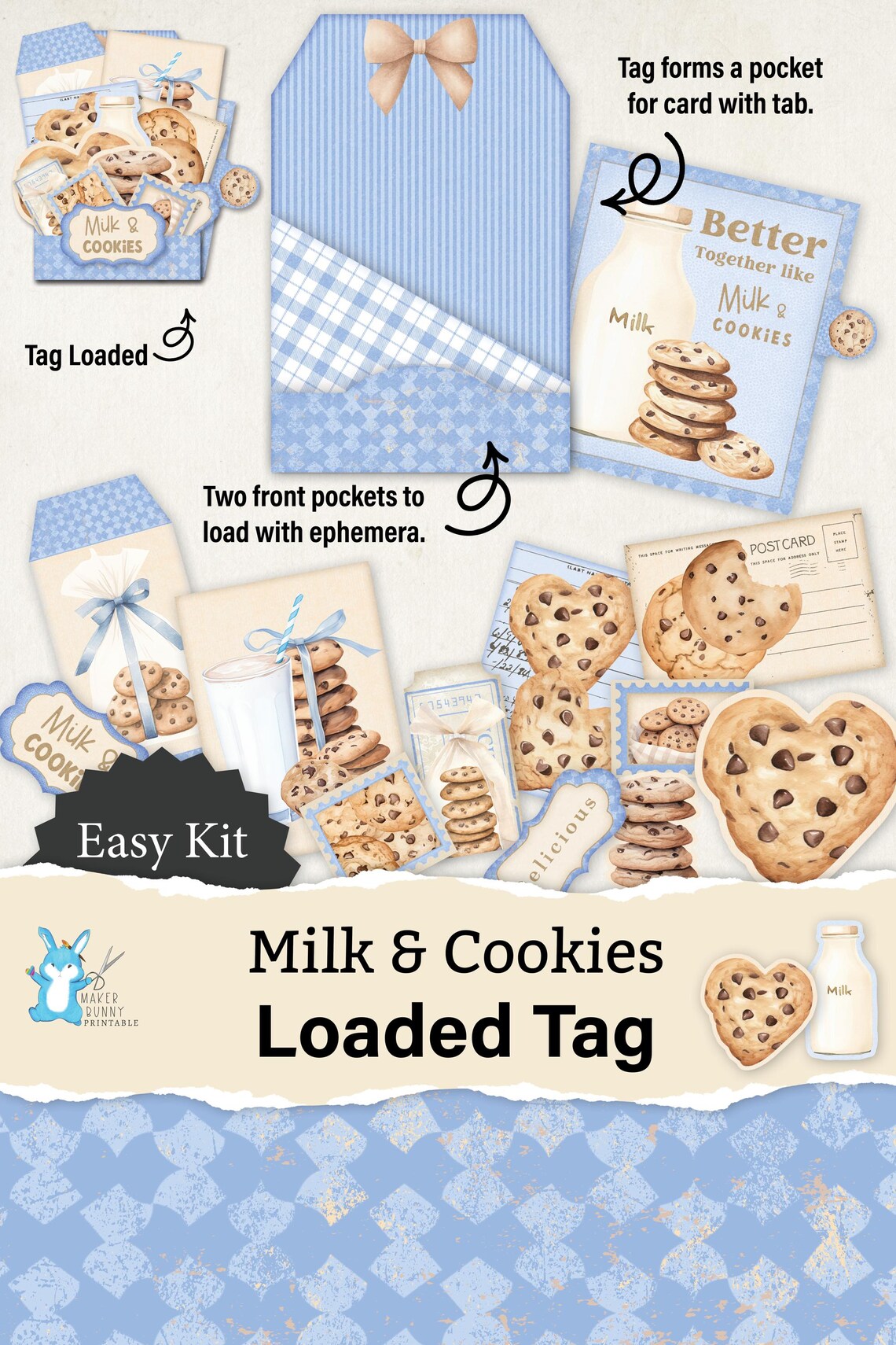 Loaded Tag, Pocket Tags, Milk and Cookies, Paper Craft Printable, Easy ...