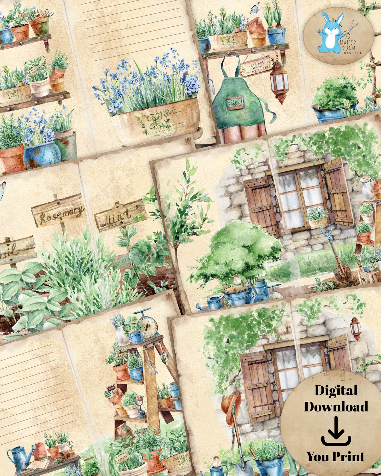 Garden Love Junk Journal Pages, Printable Digital Download Papers ...