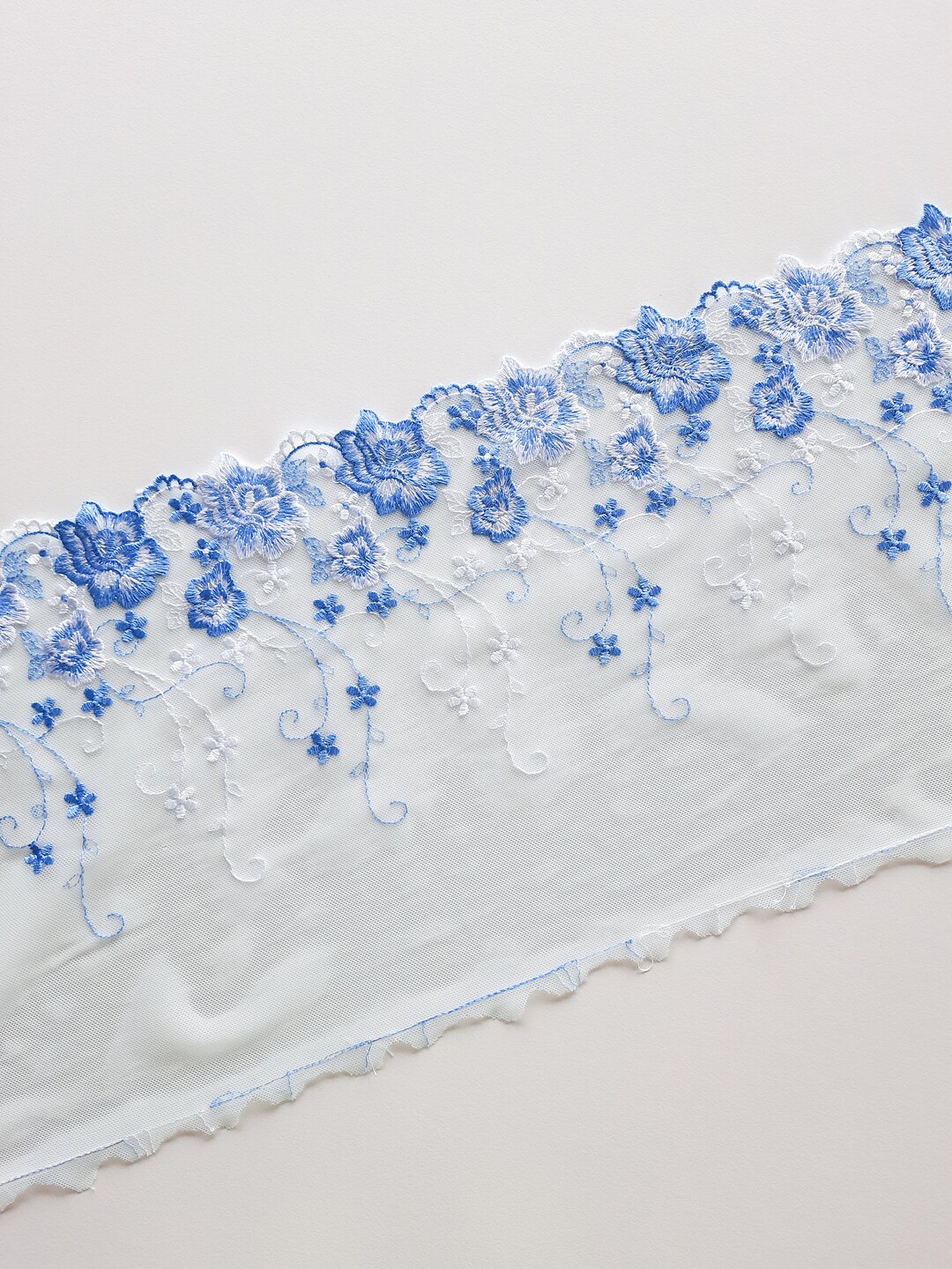 2m Mirrored Set Embroidered Lace for Bra Making, Blue Floral Embroidery ...
