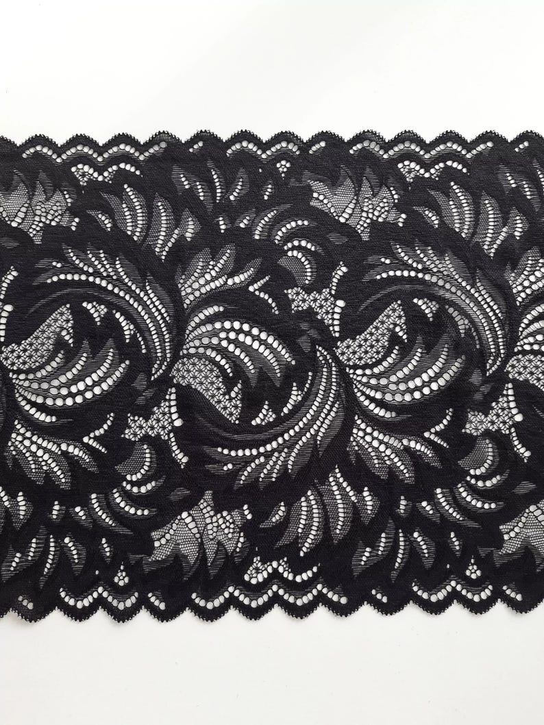 Ribete de encaje elástico negro para coser lencería, tela de encaje ...
