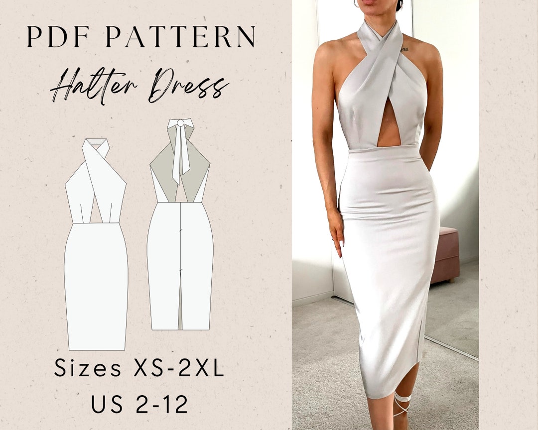 Cross Over Halter Neck Dress PDF Sewing Pattern Sizes XS-2XL - Etsy