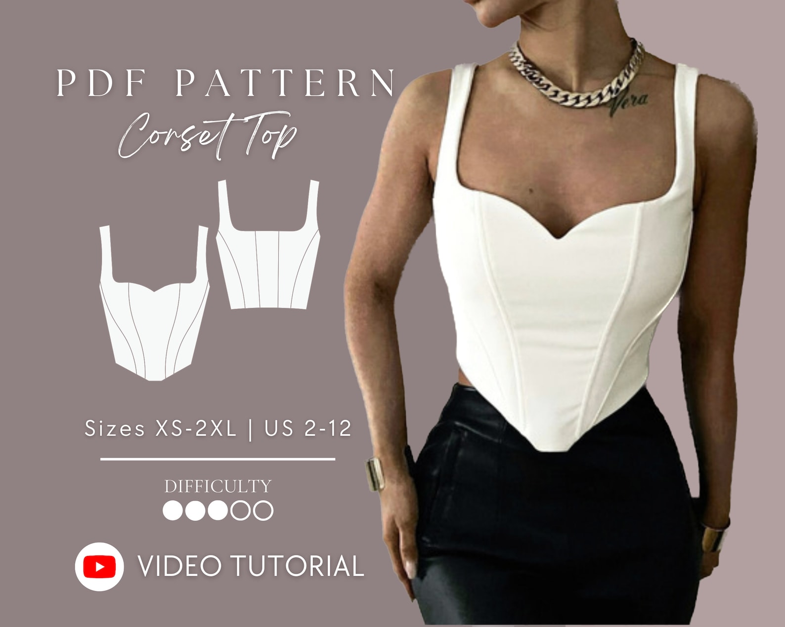 Corset Top Sweetheart Bustier Pdf Sewing Pattern Sizes XS-2XL US 2-12 ...