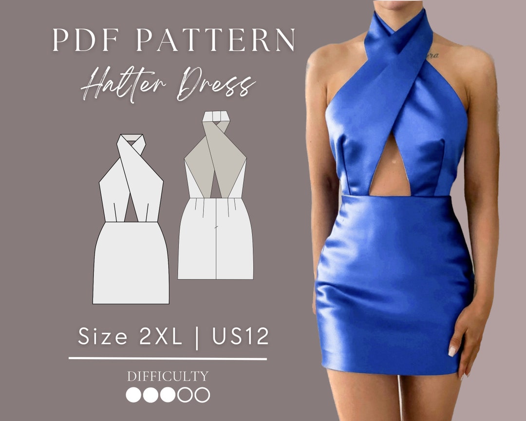 Cross Over Halter Neck Dress PDF Sewing Pattern Size 2XL US - Etsy