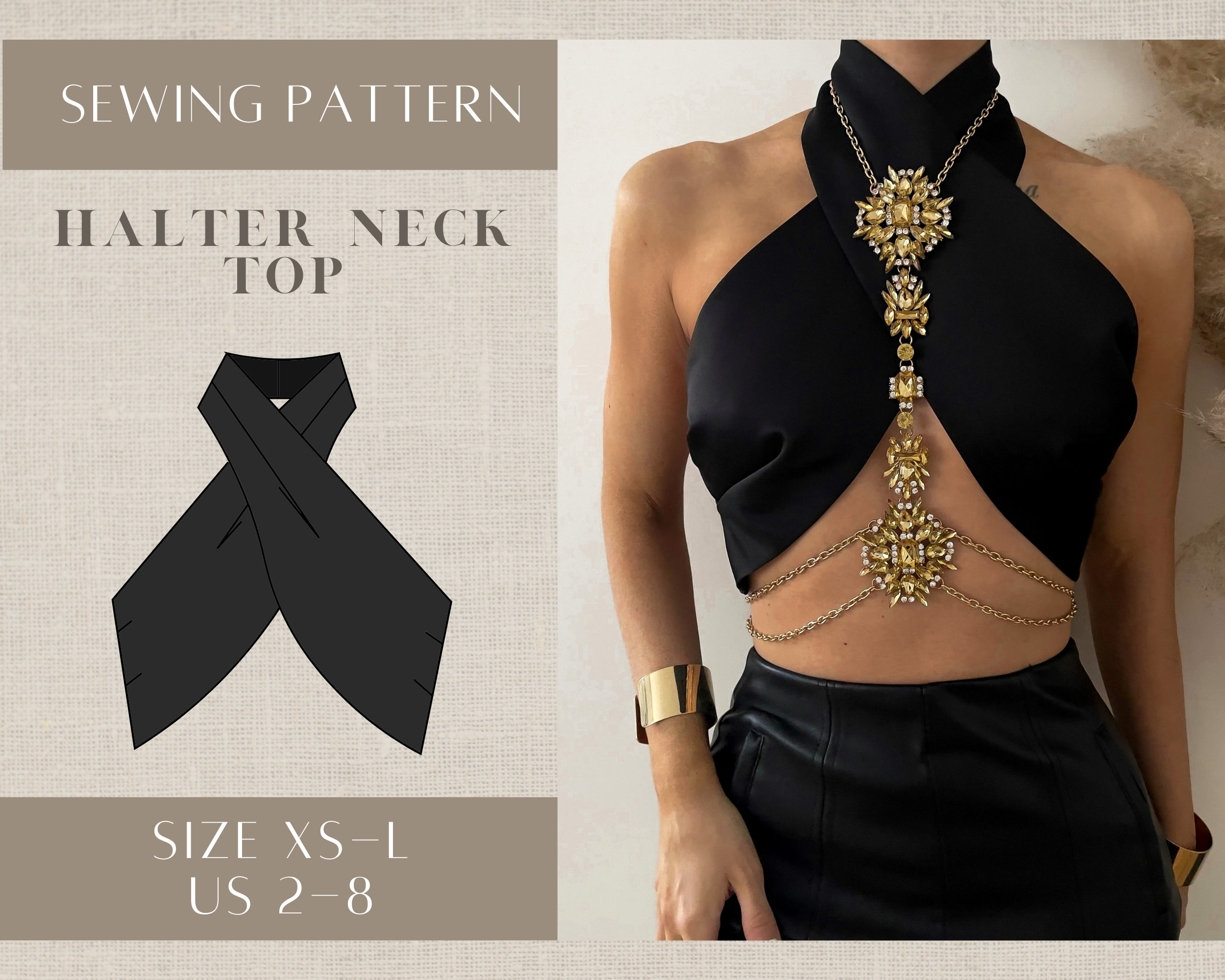 Cross Over Halter Neck Top PDF Sewing Pattern Sizes XS-L US - Etsy UK
