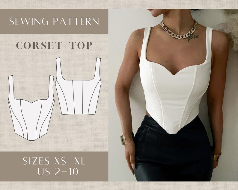 Corset Top Sweetheart Bustier Pdf Sewing Pattern Sizes XS-XL - Etsy