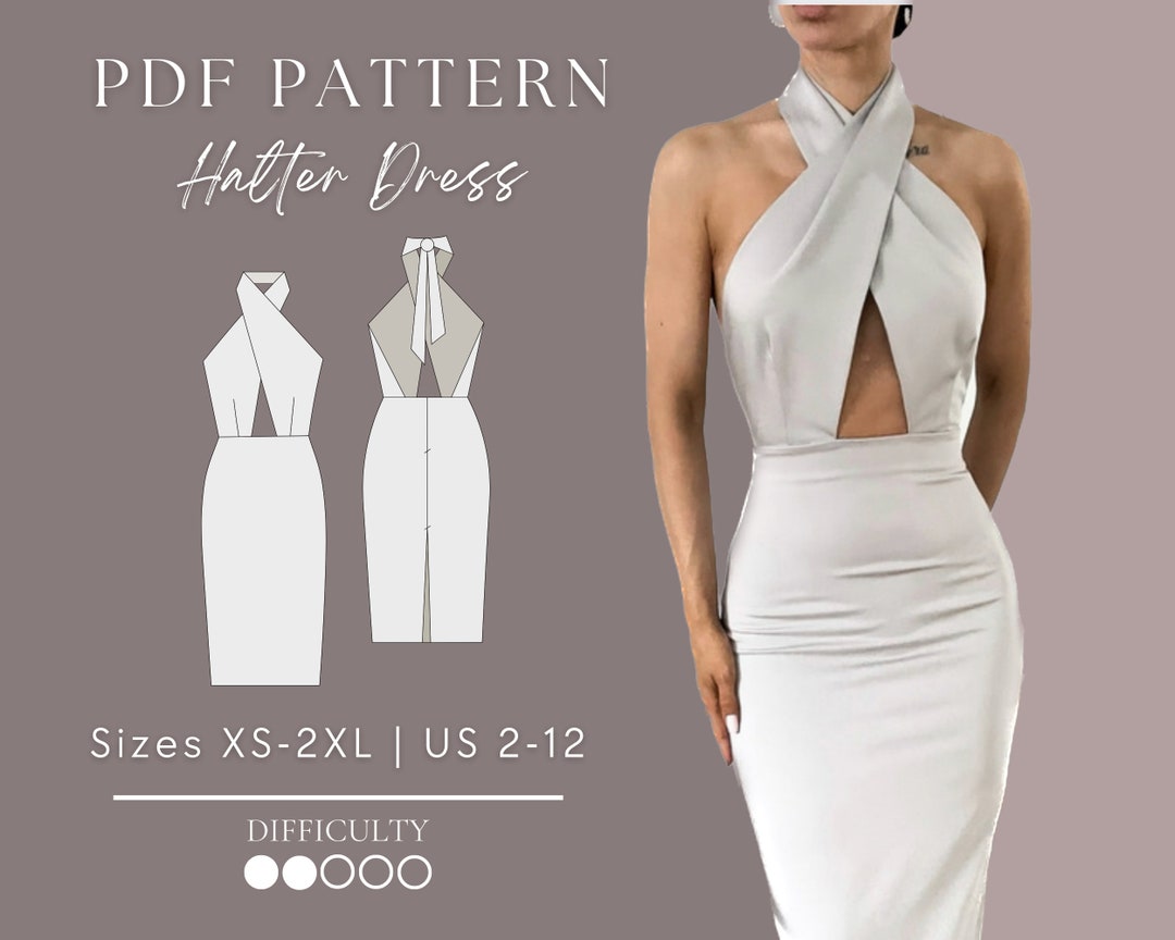 Cross Over Halter Neck Dress PDF Sewing Pattern Sizes XS-2XL - Etsy