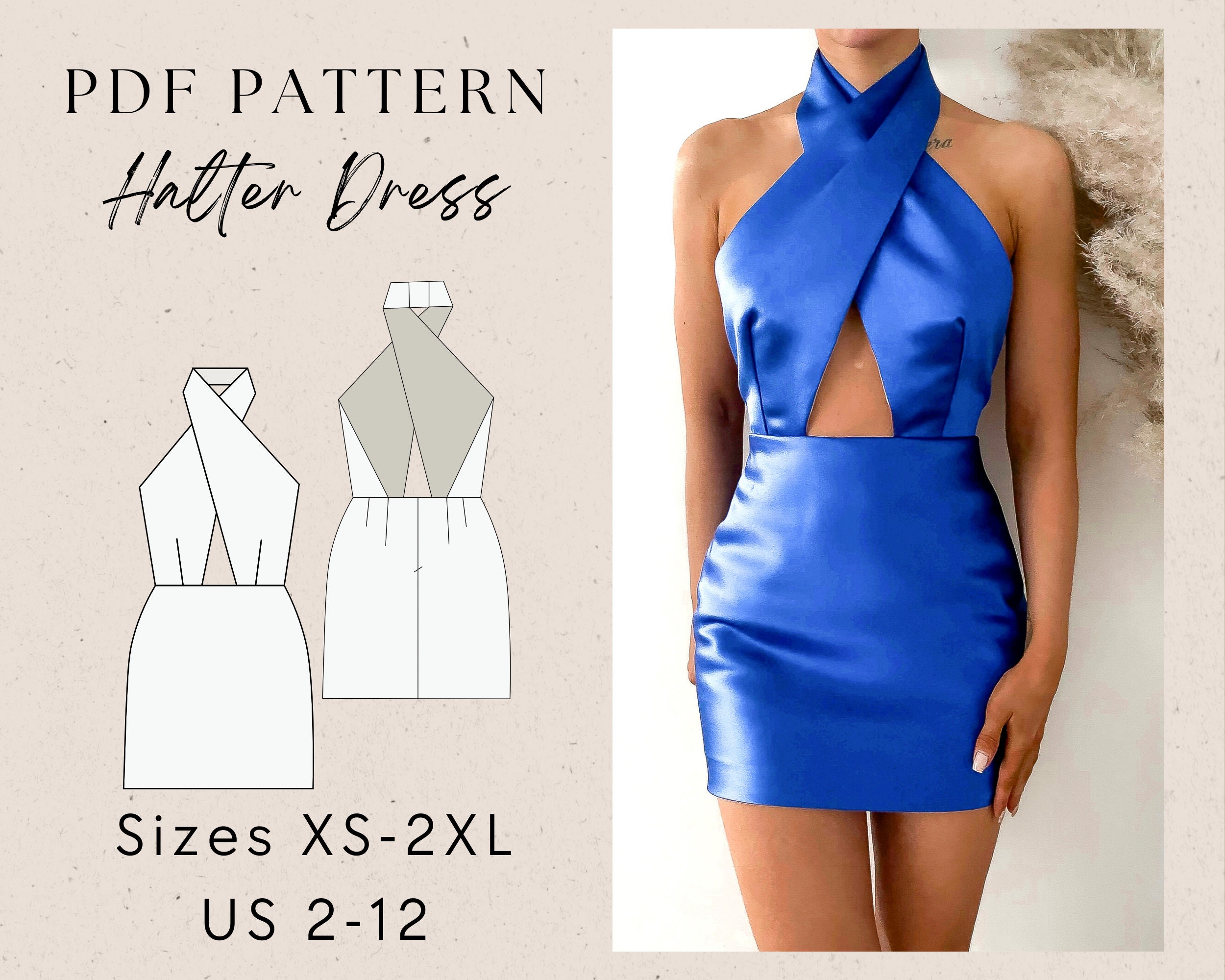 Cross Over Halter Neck Dress PDF Sewing Pattern Sizes XS-2XL - Etsy