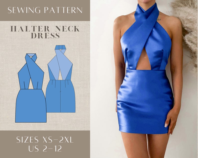 Cross Over Halter Neck Dress PDF Sewing Pattern Sizes XS-2XL - Etsy