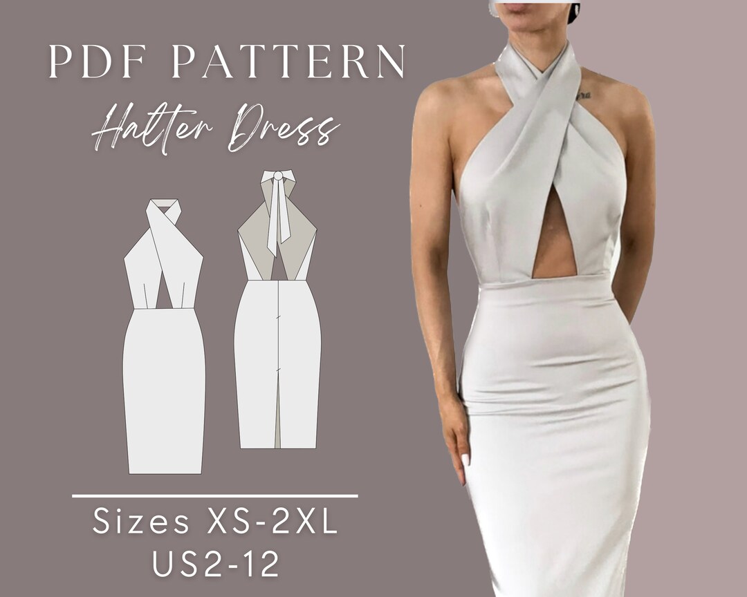 Cross Over Halter Neck Dress PDF Sewing Pattern Sizes XS-2XL - Etsy