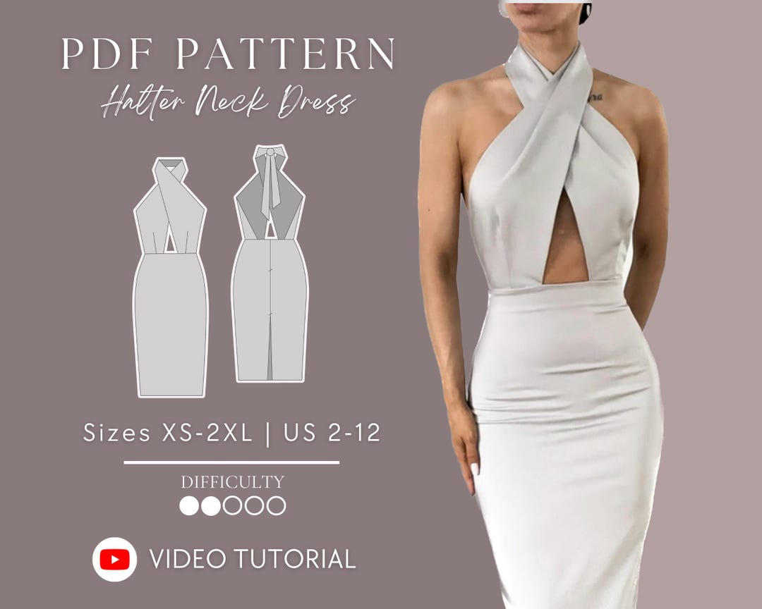 Cross Over Halter Neck Dress PDF Sewing Pattern Sizes XS-2XL US 2-12 - Etsy