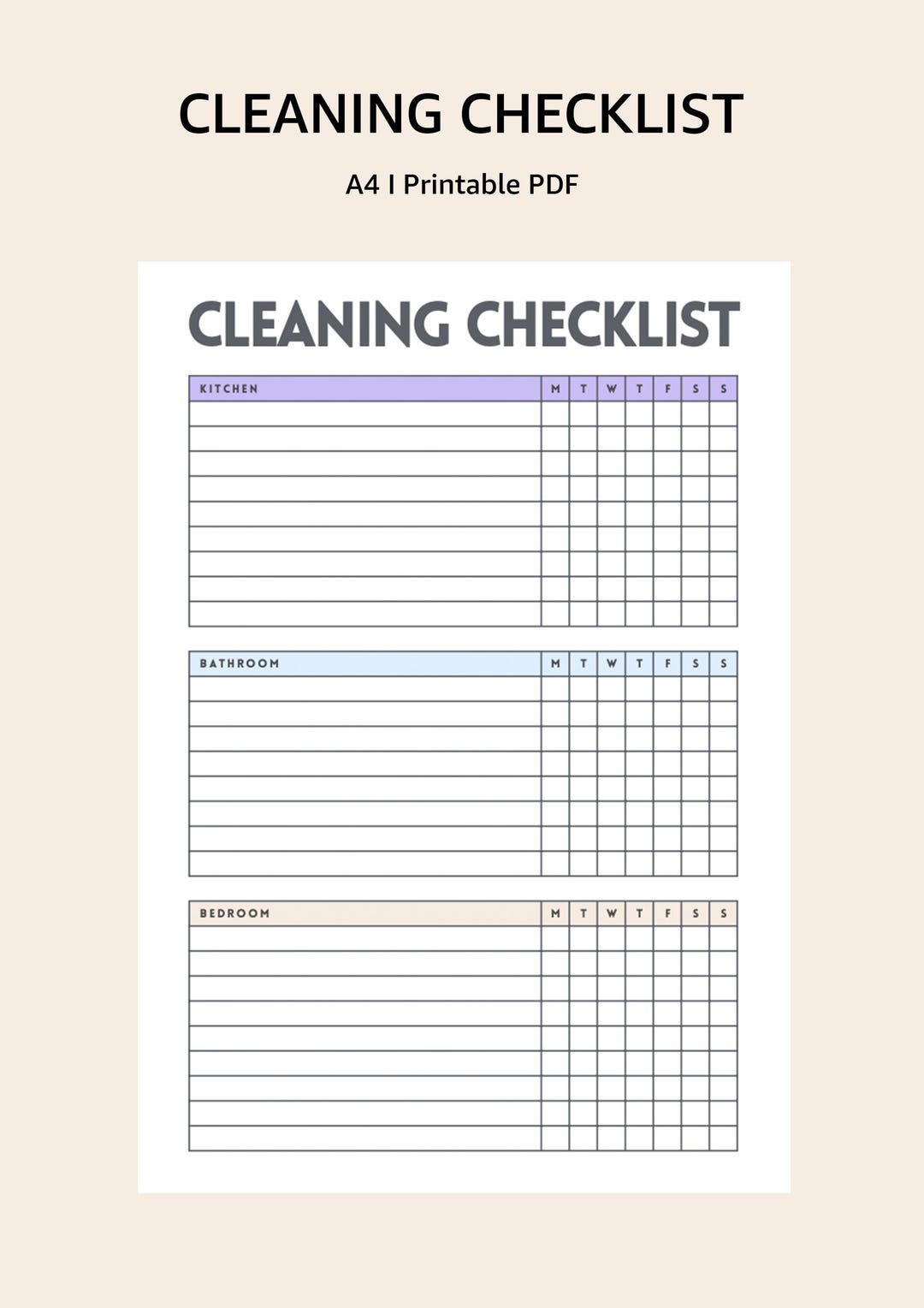 Simple Printable Cleaning Checklist | Home Organization PDF - Etsy