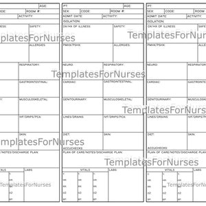 Nursing Report Sheet for 3 Patients, Med Surg, Telemetry, Nurse Report ...