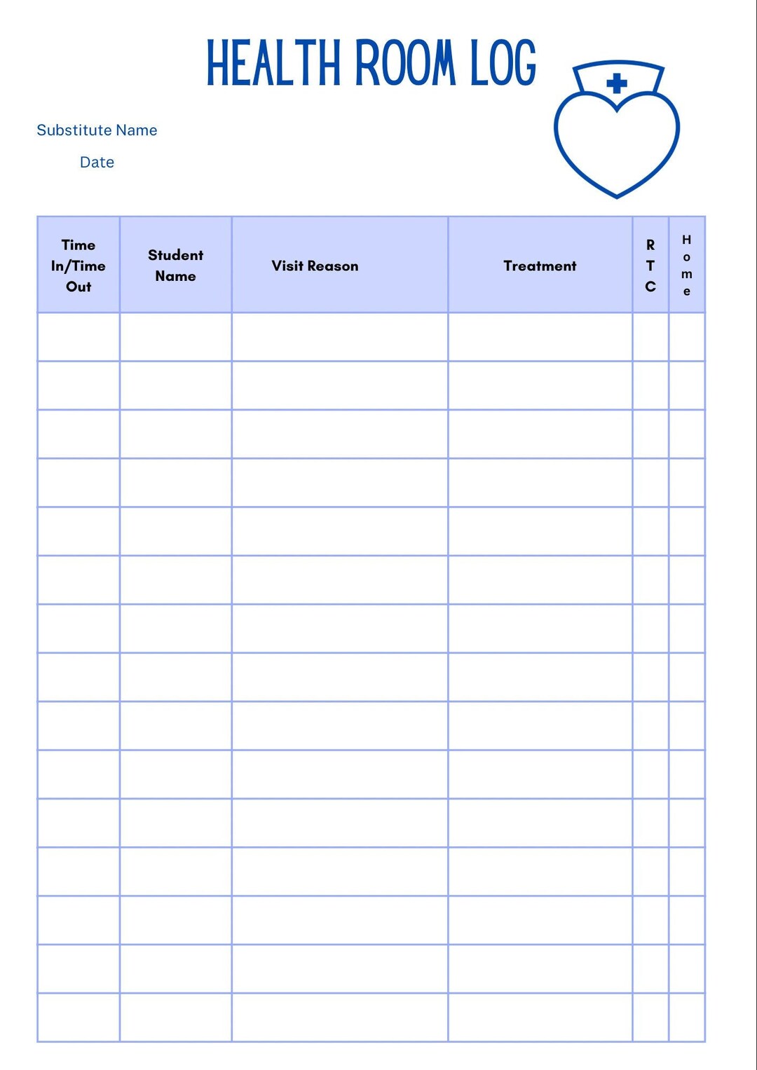 Health Room Log- Design 2 - Etsy