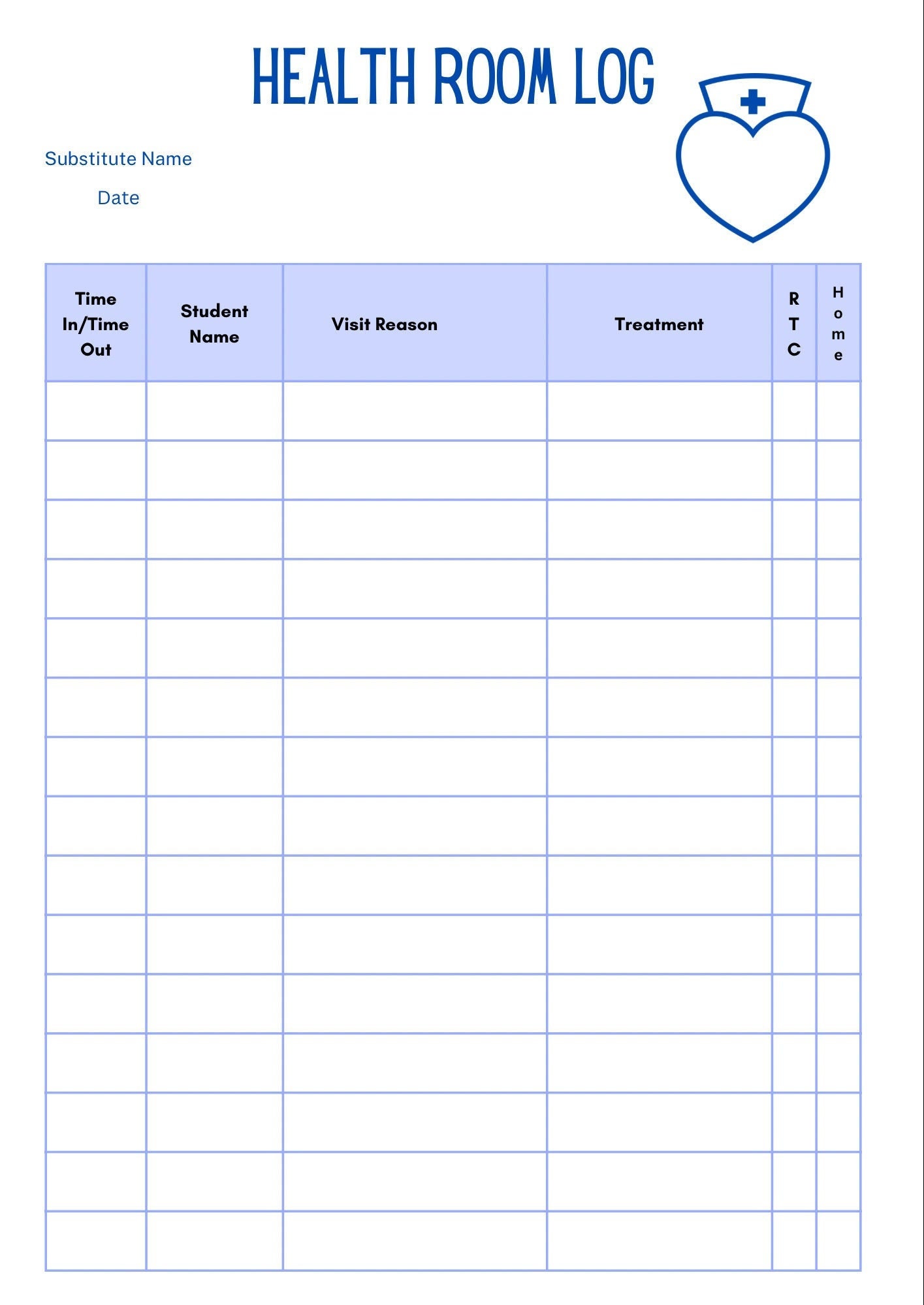 Health Room Log- Design 2 - Etsy