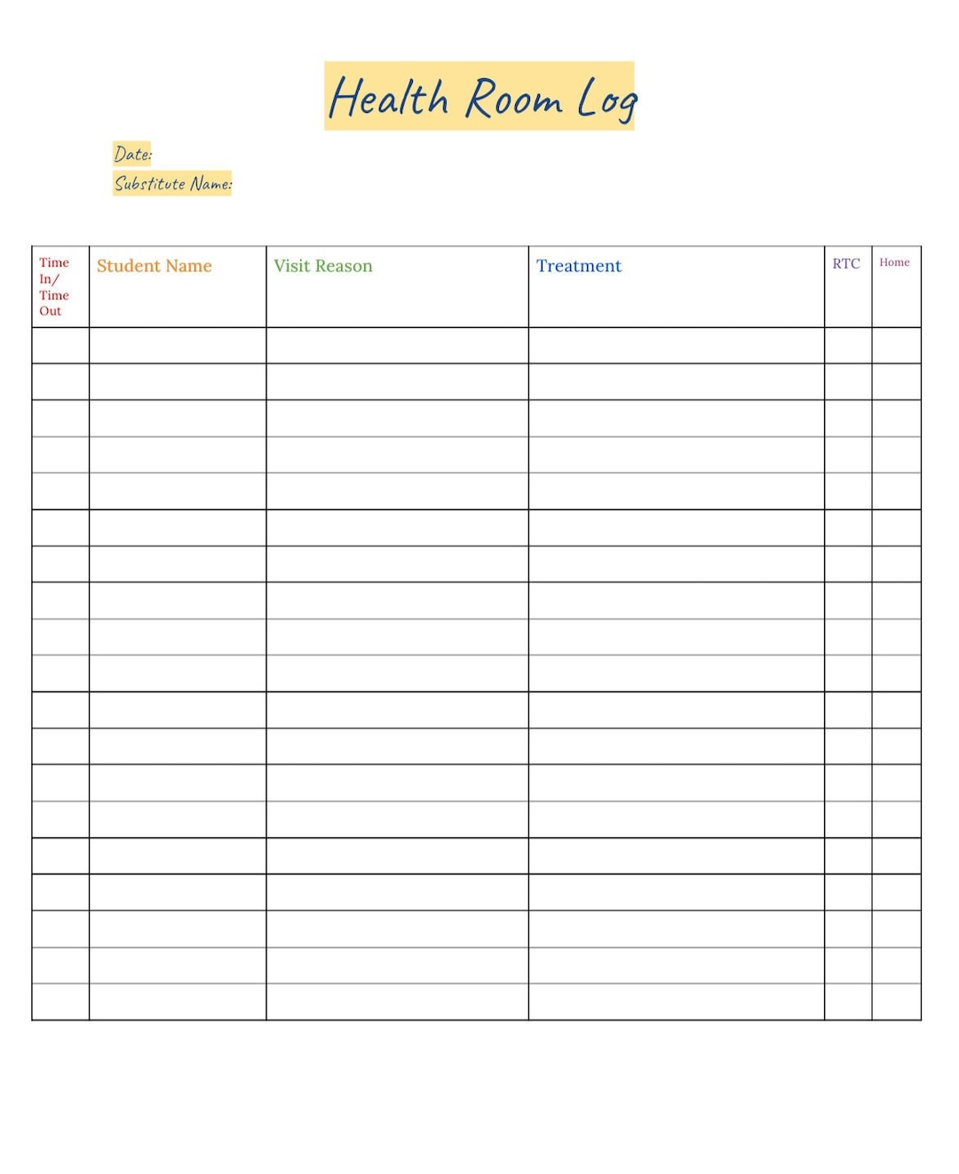 Health Room Log - Etsy