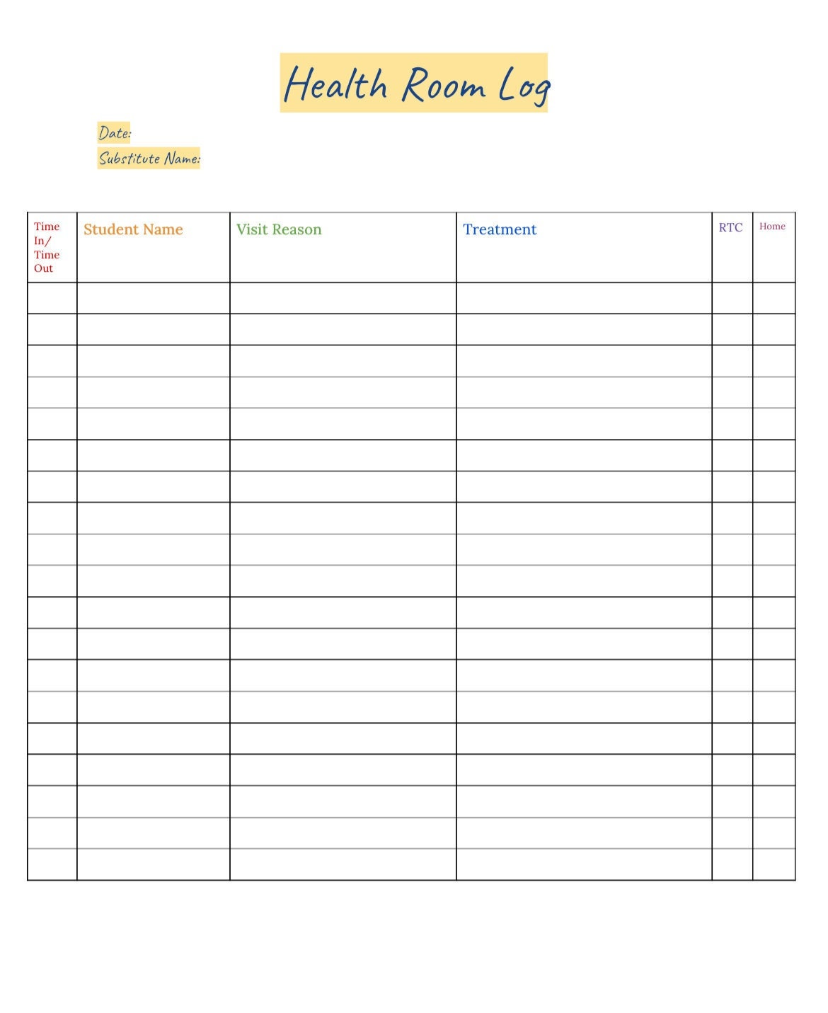 Health Room Log - Etsy