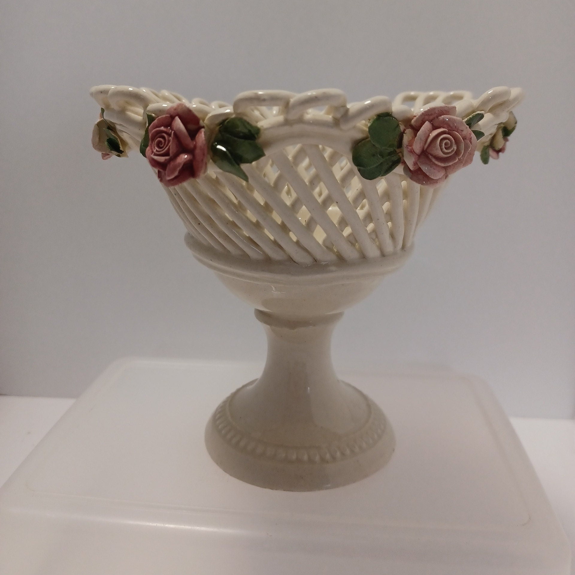Vintage Capodimonte Rose Lattice Weave Trinket Candy Dish Bowl - Etsy