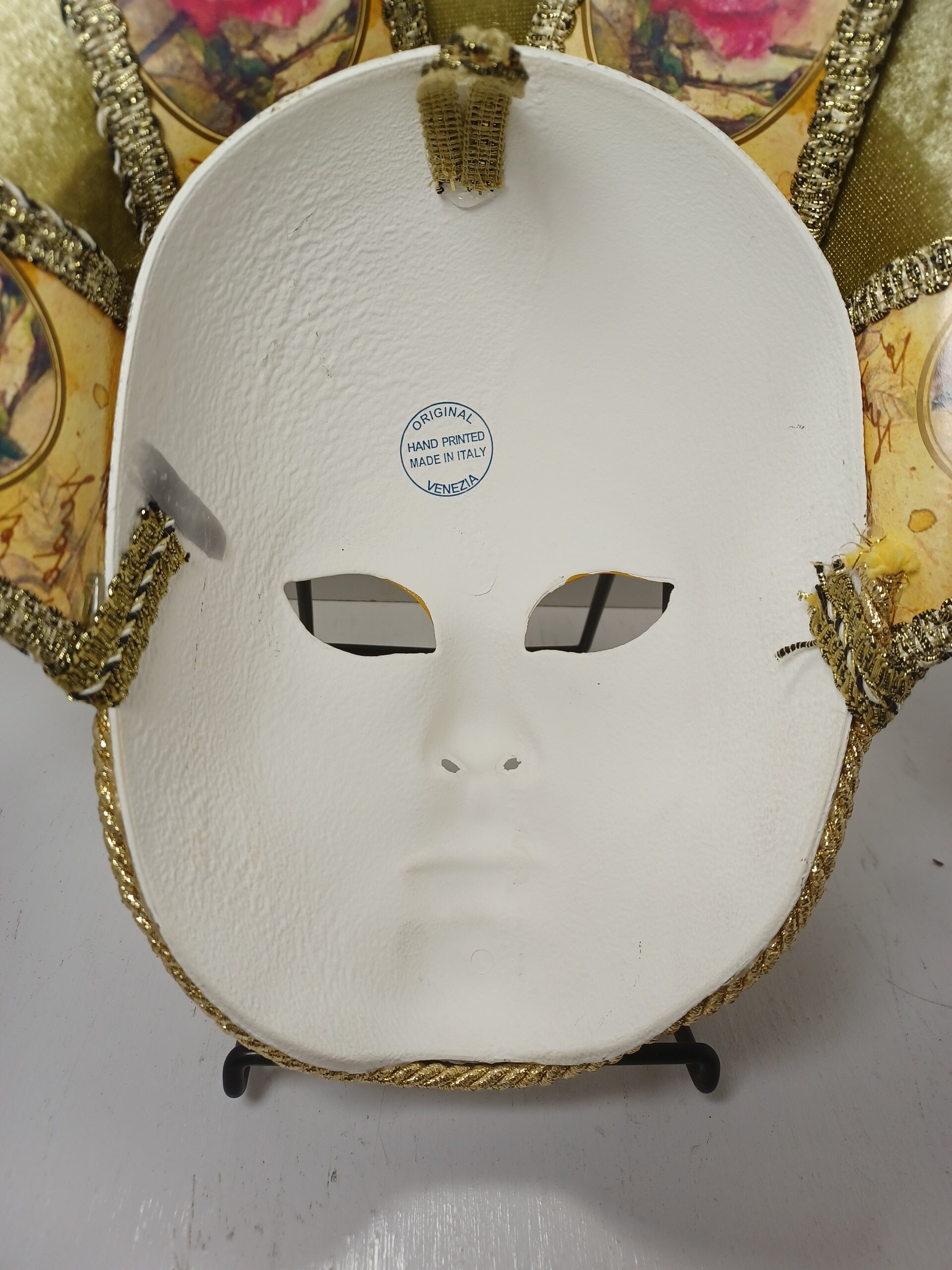 Vintage Venetian Carnival Jester Mask Handmade Signed Floral Cityscape ...
