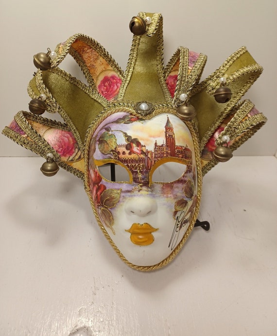 Vintage Venetian Carnival Jester Mask Handmade Signed… - Gem
