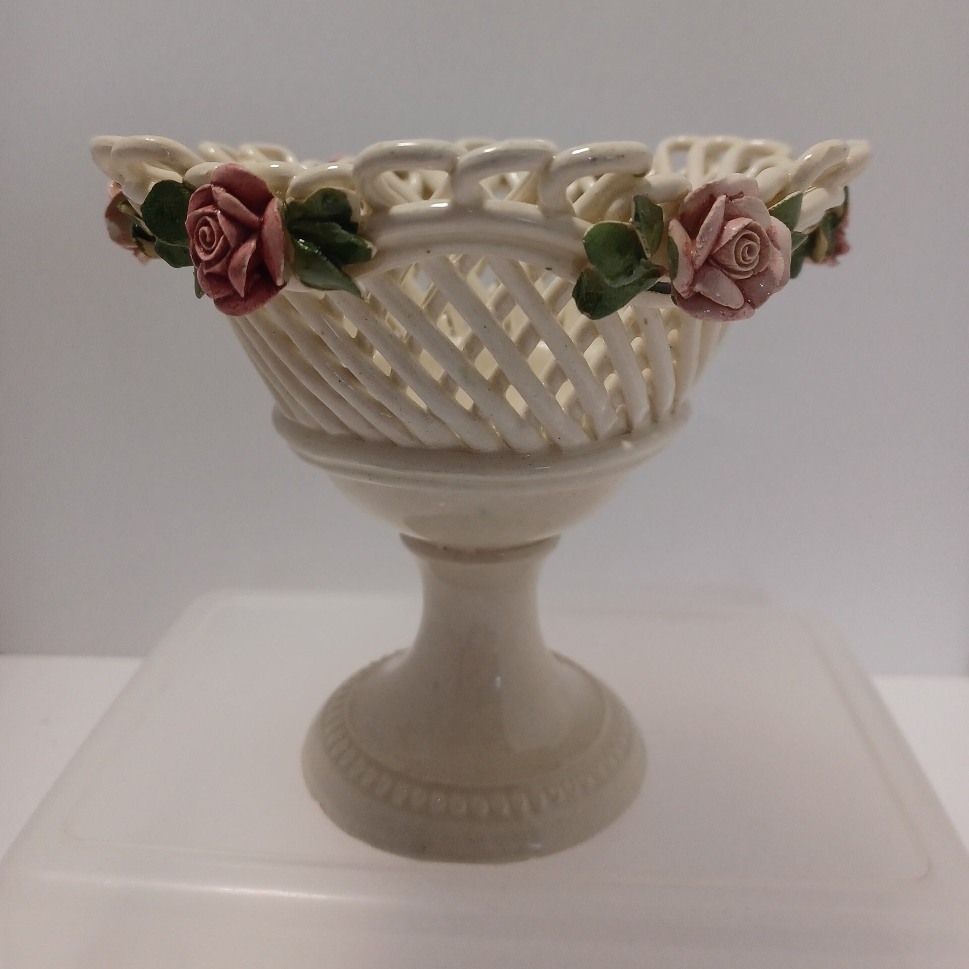 Vintage Capodimonte Rose Lattice Weave Trinket Candy Dish Bowl - Etsy