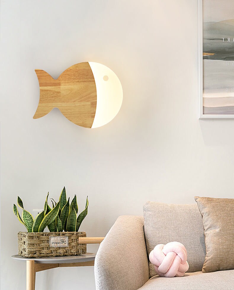 Cute Wooden Fish Wall Light Bedside Fish Wall Sconce Lamp - Etsy