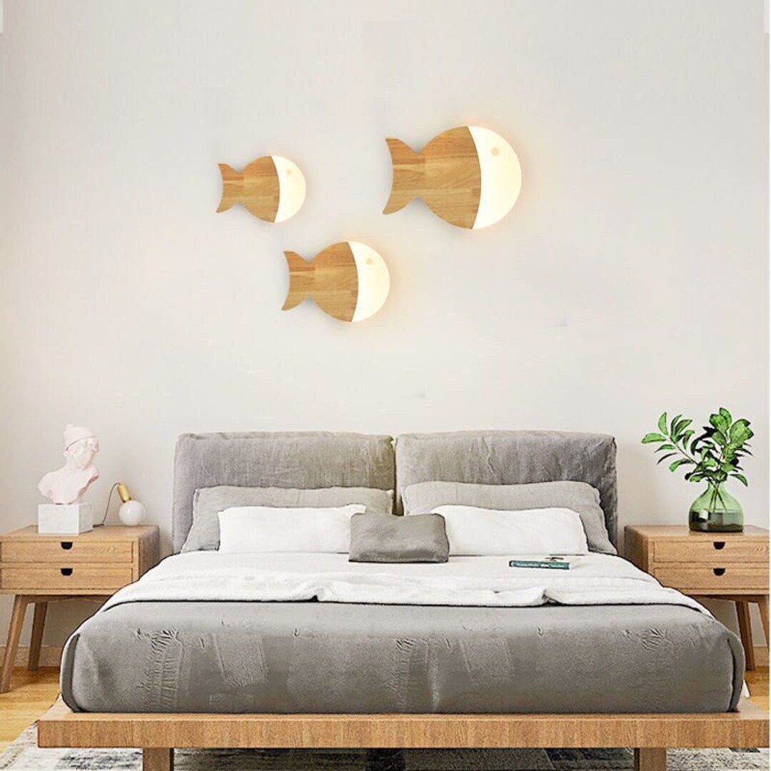 Cute Wooden Fish Wall Light Bedside Fish Wall Sconce Lamp - Etsy