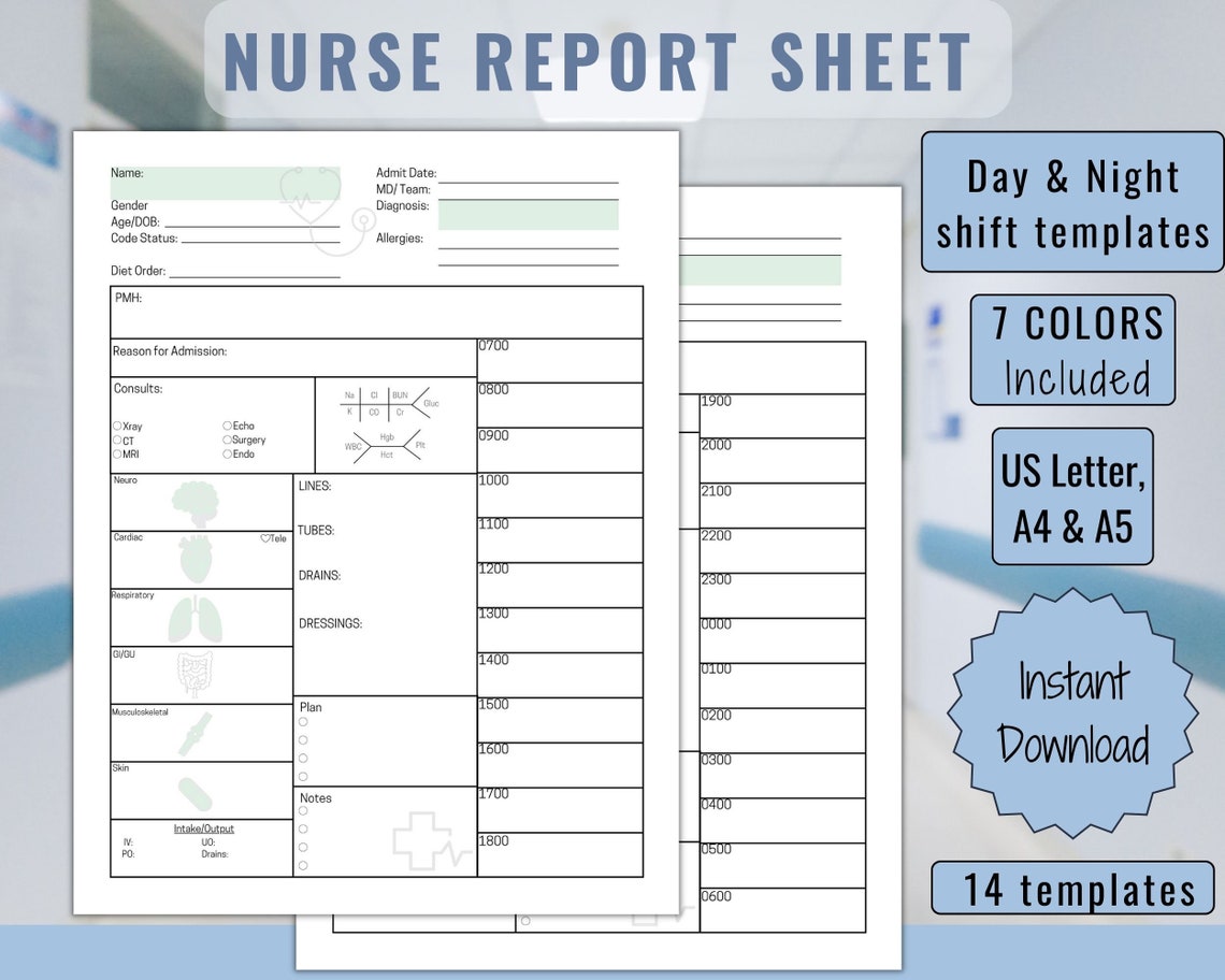 Nurse Report Sheet DAY & NIGHT Shift Nursing Brain Template PDF ...