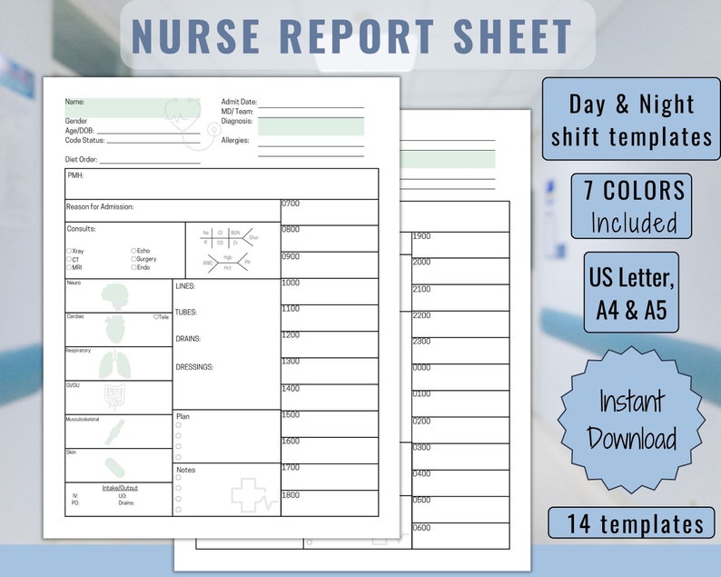 Nurse Report Sheet DAY & NIGHT Shift Nursing Brain Template PDF ...