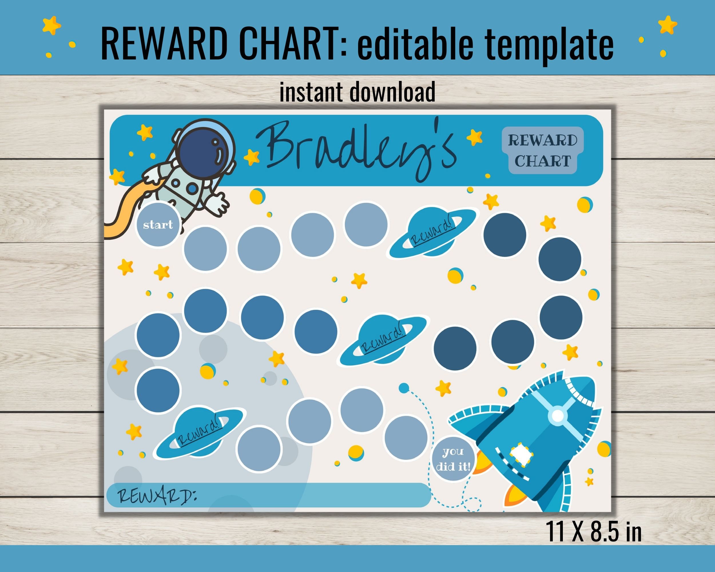 Kids Editable Reward Chart Astronaut Printable Template - Etsy
