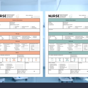 PACU Nurse Report Sheet PDF (us Letter/a4/a5) Hand off Recovery Peri-op ...