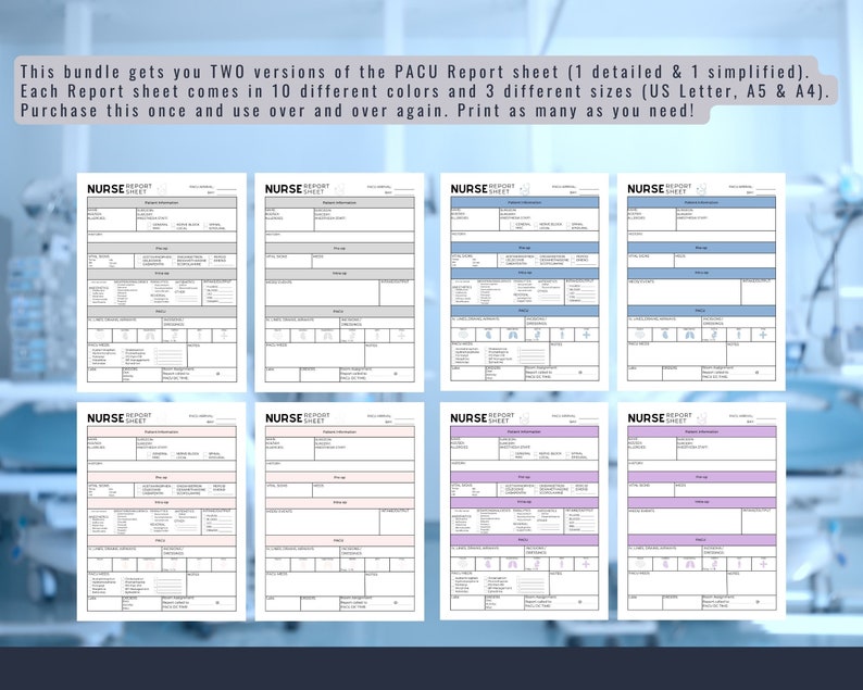 PACU Nurse Report Sheet TWO Versions Recovery Nursing Guide Hand off ...