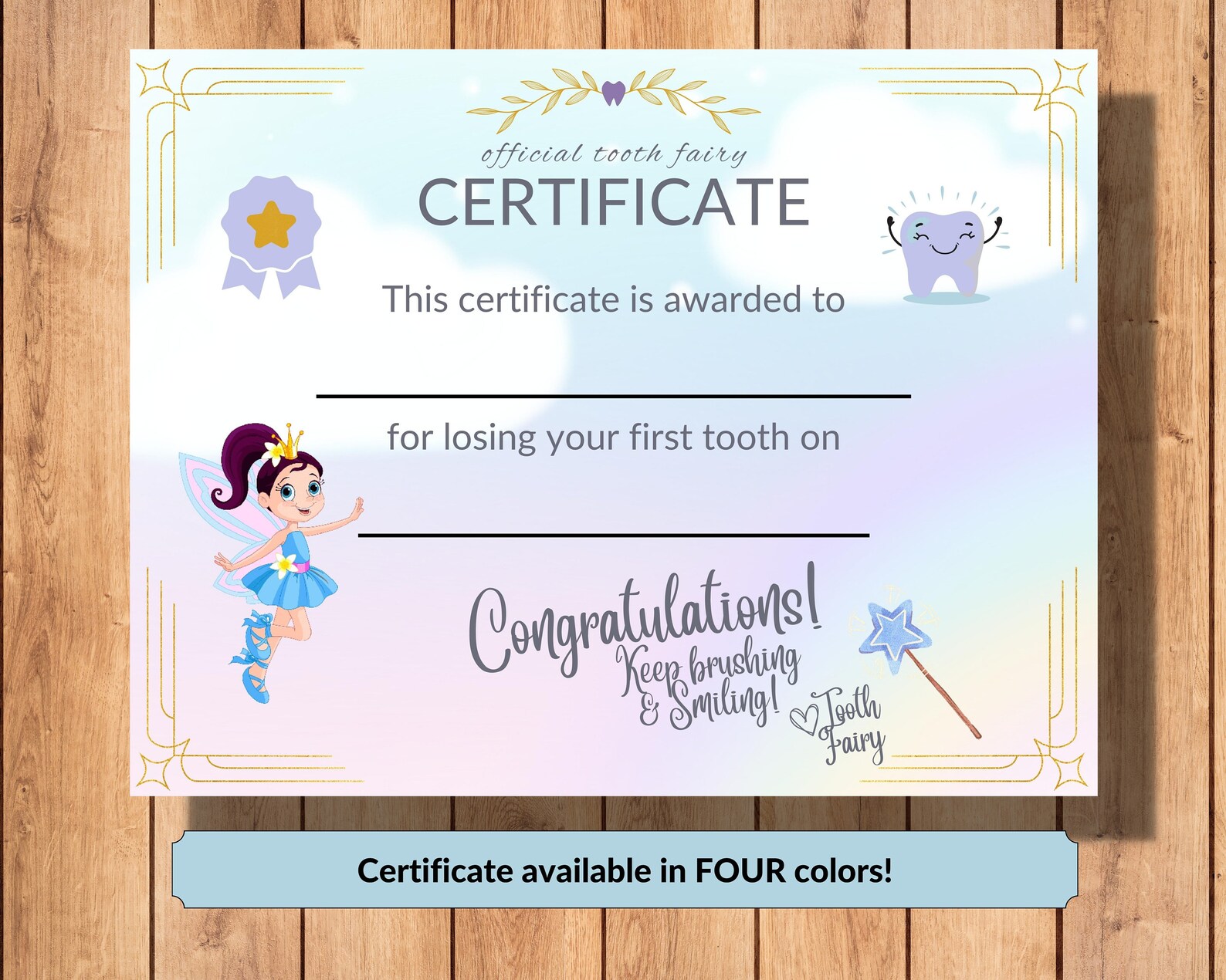 Tooth Fairy First Tooth Certificate PDF Printable and Editable ...