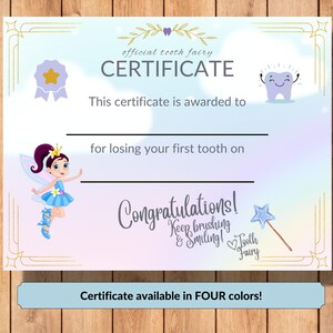 Tooth Fairy First Tooth Certificate PDF Printable and Editable ...