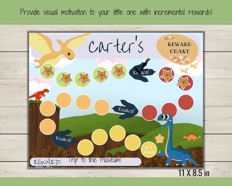 Kids Editable Reward Chart Dinosaur Printable Template - Etsy
