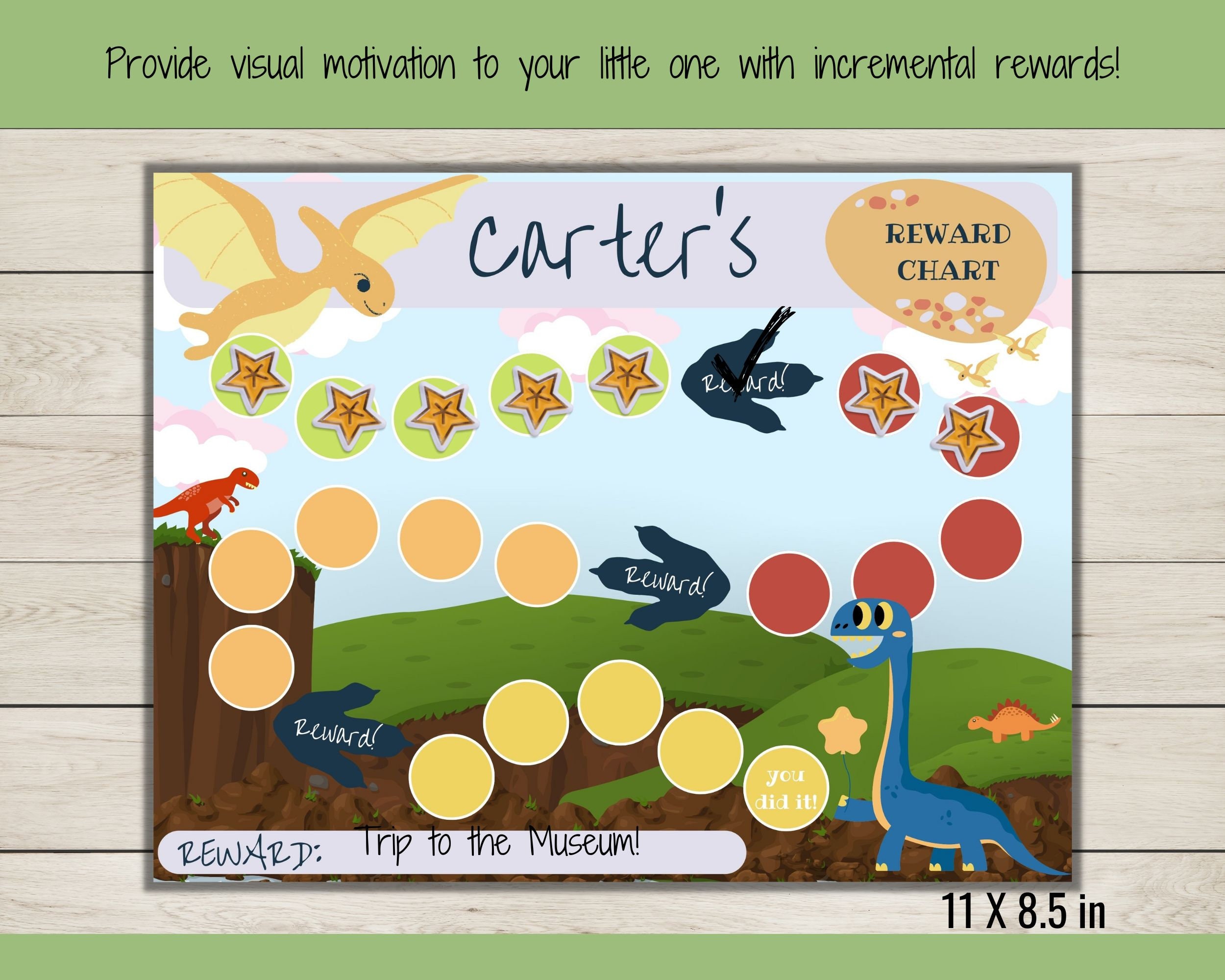 Kids Editable Reward Chart Dinosaur Printable Template - Etsy