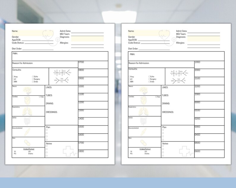 Nurse Report Sheet DAY & NIGHT Shift Nursing Brain Template PDF ...
