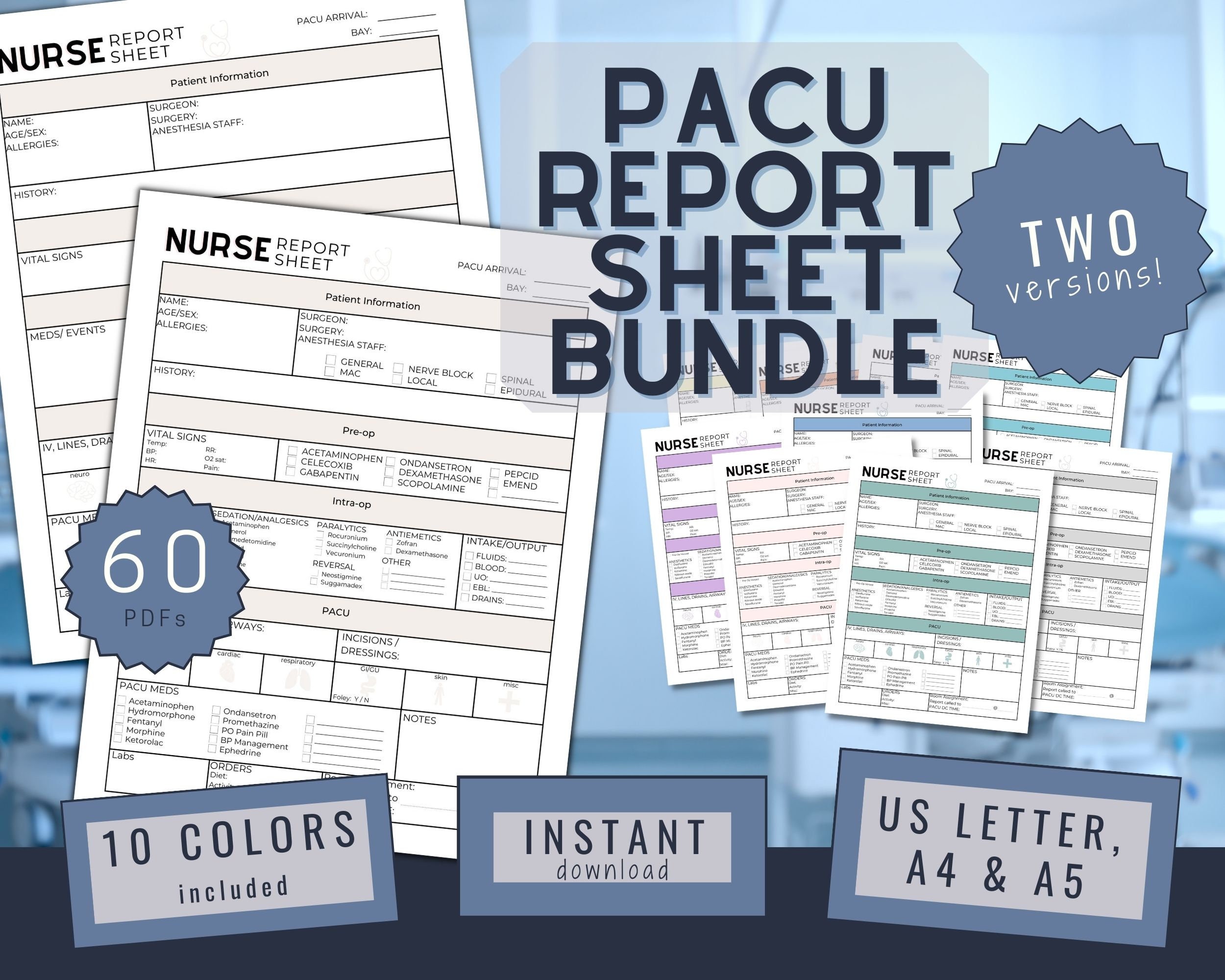 PACU Nurse Report Sheet TWO Versions Recovery Nursing Guide Hand off ...
