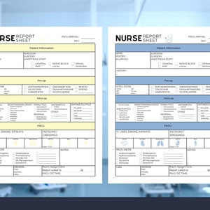 PACU Nurse Report Sheet PDF (us Letter/a4/a5) Hand off Recovery Peri-op ...