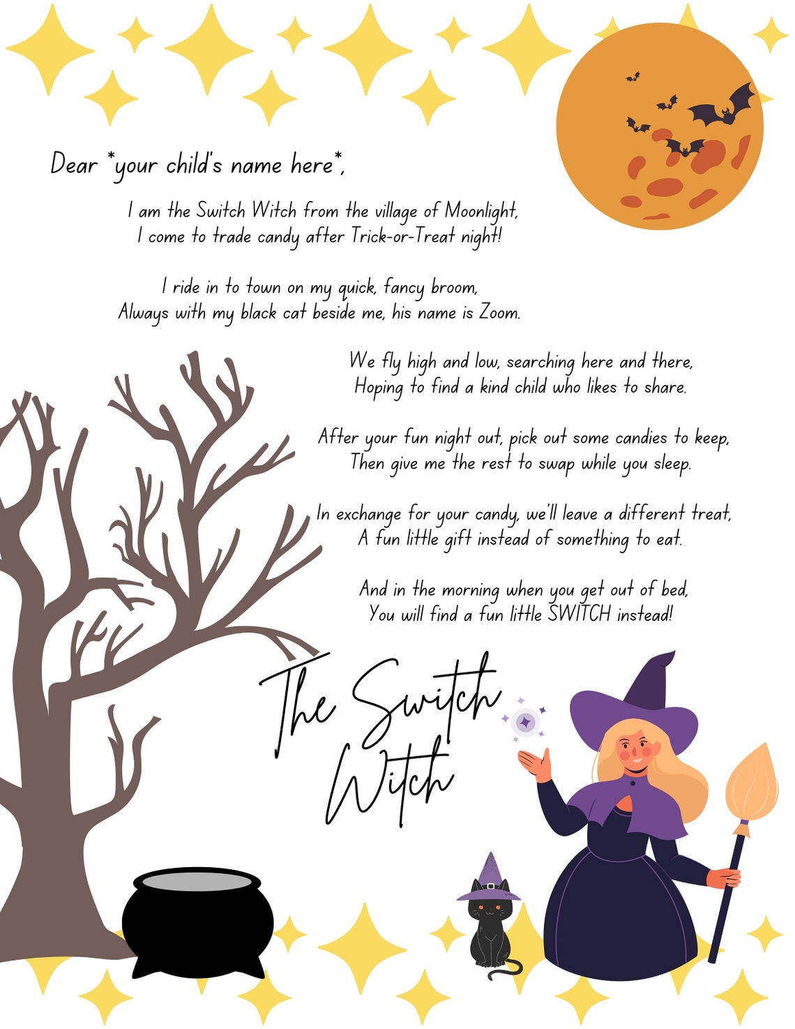 Switch Witch Letter Printable and Editable Template - Etsy