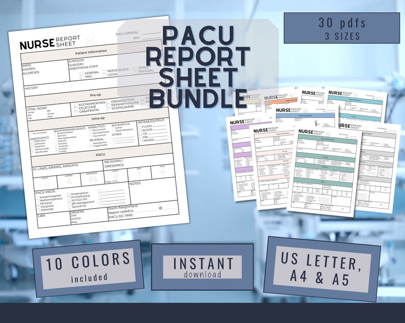PACU Nurse Report Sheet PDF (us Letter/a4/a5) Hand off Recovery Peri-op RN Guide - Extra ...
