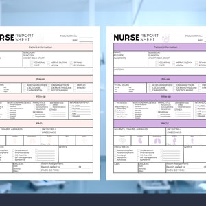 PACU Nurse Report Sheet PDF (us Letter/a4/a5) Hand off Recovery Peri-op ...