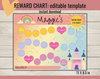 Editable Rainbow Kids Reward Chart, Printable Kids Reward Chart, Chore ...