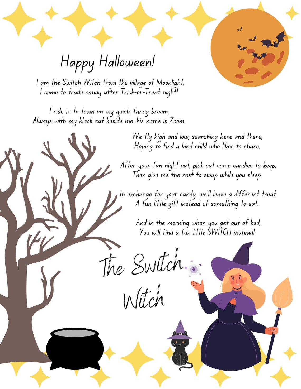 Switch Witch Letter Printable and Editable Template - Etsy