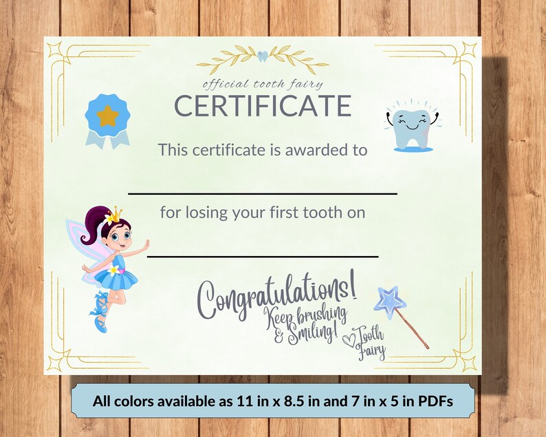 Tooth Fairy First Tooth Certificate PDF Printable and Editable ...
