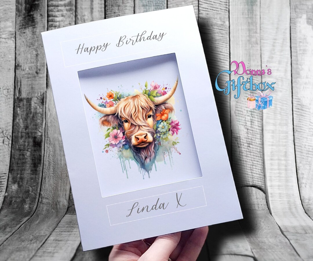 Highland Cow Happy Birthday Personalised Card , for Her , Customised - Etsy
