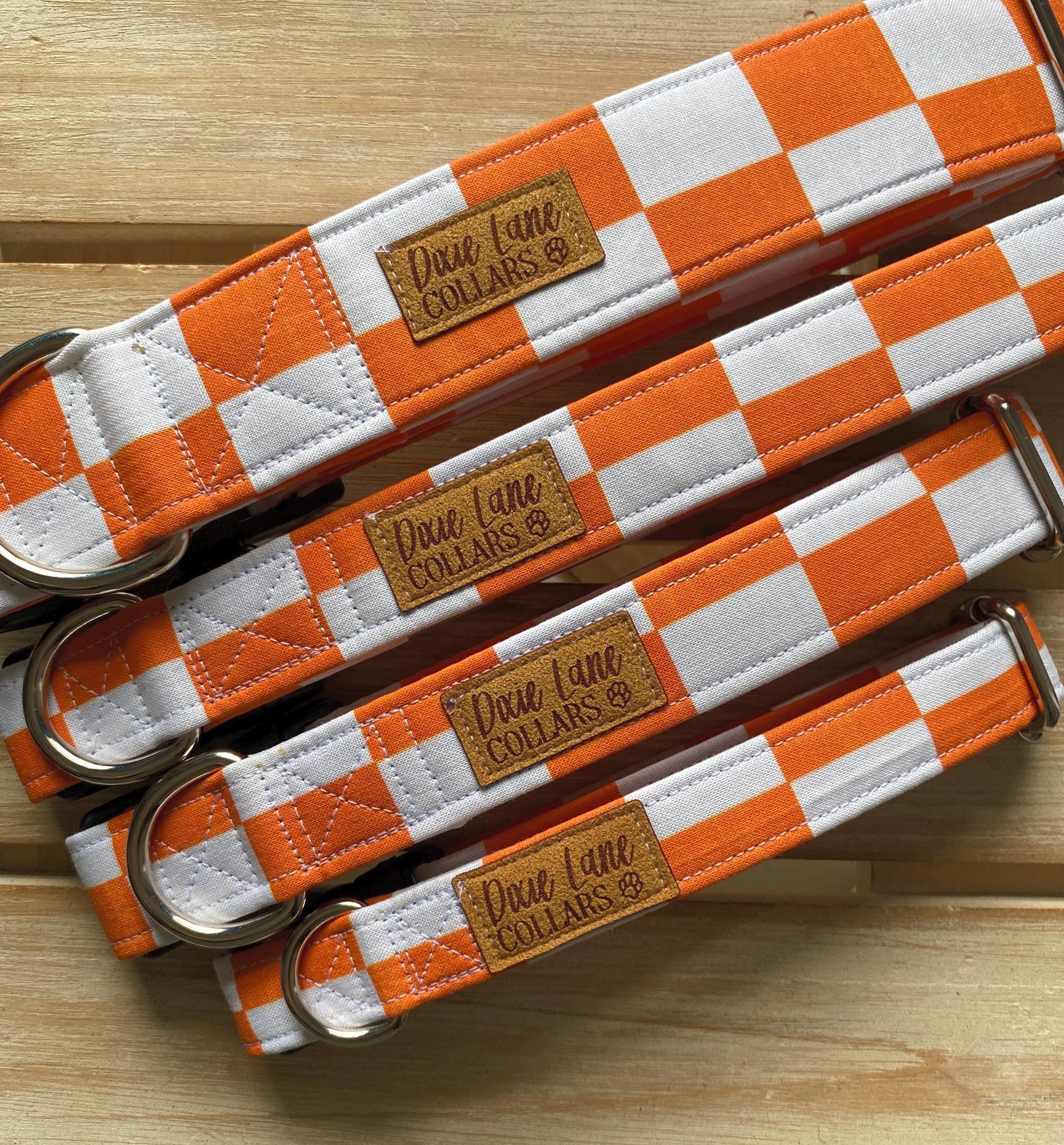 Orange Checkered Dog Collar, Handmade Adjustable Pet Collar, Tennessee ...