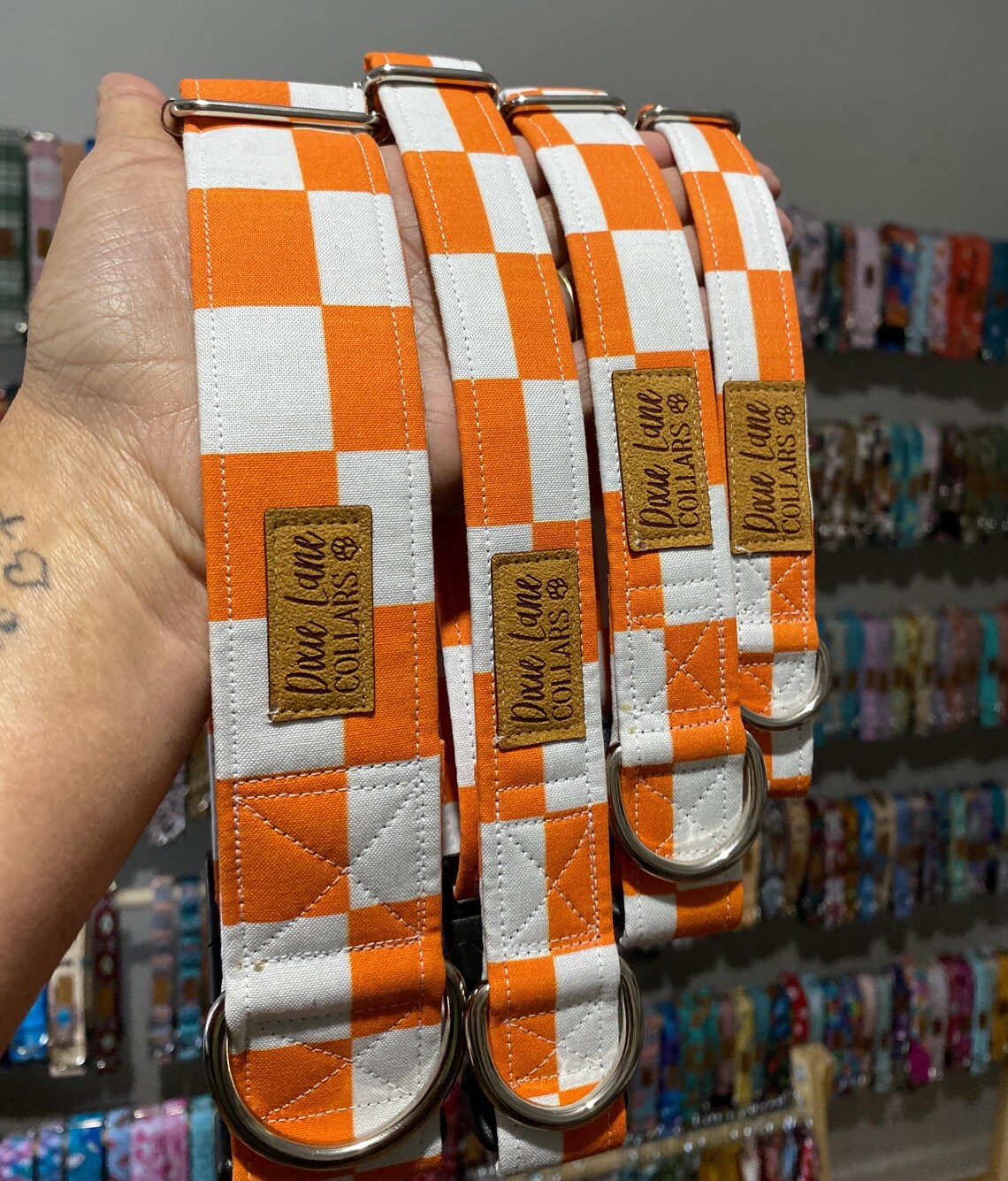 Orange Checkered Dog Collar, Handmade Adjustable Pet Collar, Tennessee ...