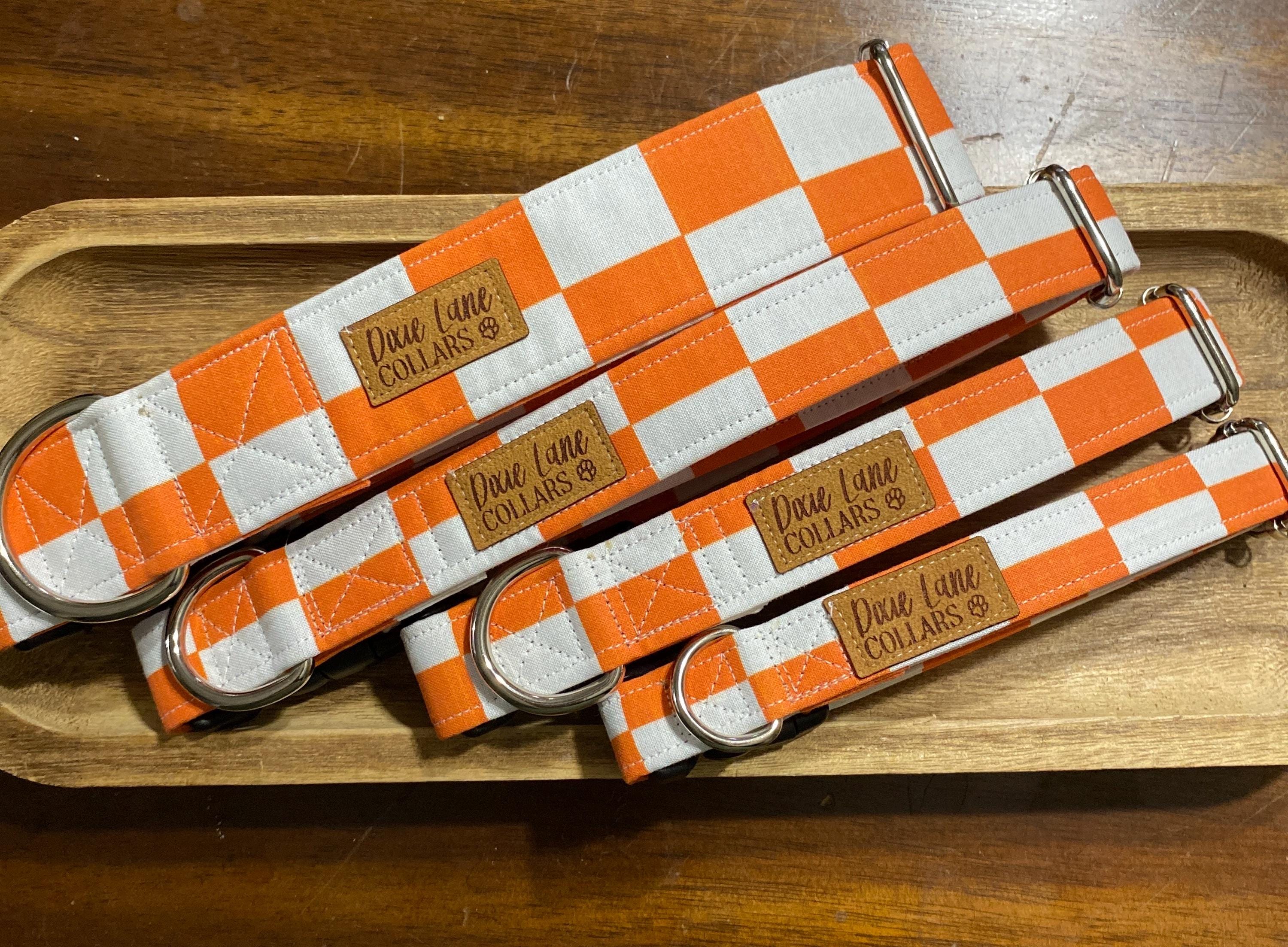 Orange Checkered Dog Collar, Handmade Adjustable Pet Collar, Tennessee ...